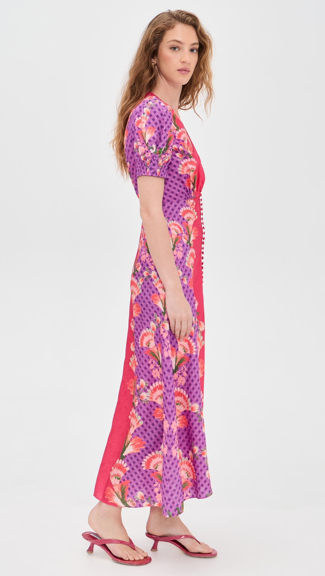 SALONI Saloni Lea Silk Floral Midi Dress